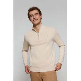Strickpullover beige mit Rei&szlig;verschluss und gesticktem Rigby Go-Logo