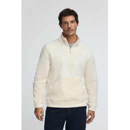 Sweatshirt aus Fleece ecru mit halbem Rei&szlig;verschluss und Polo Club-Logo