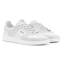 BOSS Brandon Wildleder Herren Wei&szlig;e Turnschuhe