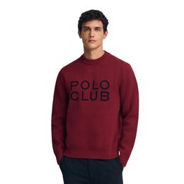 Strickpullover granatrot mit Polo Club-Logo in Kontrastfarbe