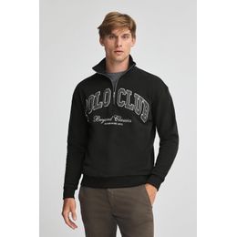 Sweatshirt schwarz mit halbem Rei&szlig;verschluss und Logo Established 2012 Polo Club