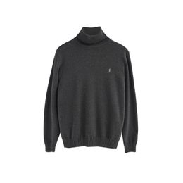Rollkragenpullover dunkelgrau meliert aus Wollgemisch mit gesticktem Rigby Go-Logo