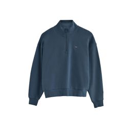 Sweatshirt denimblau mit hohem Kragen, halbem Rei&szlig;verschluss und Polo Club-Logo