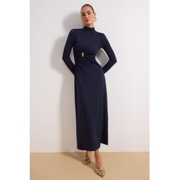 Marineblaues, flaches, langes, figurbetontes Hijab-Kleid f&uuml;r Damen, l&auml;ssig/alltagstauglich