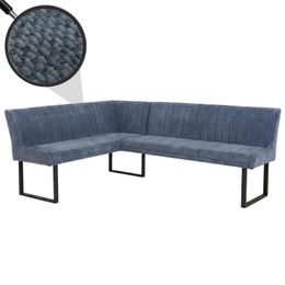 Eckbank MCW-O82, Esszimmerbank Bank, &Ouml;ko-Tex (310g/m&sup2;) Chenille Stoff/Textil Metall 159x210cm ~ blau