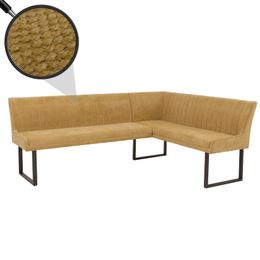 Eckbank MCW-O82, Esszimmerbank Bank, &Ouml;ko-Tex (310g/m&sup2;) Chenille Stoff/Textil Metall 210x159cm ~ senfgelb