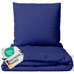 NYVI Bettw&auml;sche Set DreamScience Renforc&eacute; Uni - Atmungsaktiv & Weich - 100% Baumwolle - Mit Rei&szlig;verschluss Gr&ouml;&szlig;e:135x200 + 80x80 cm;Farbe:navyblau