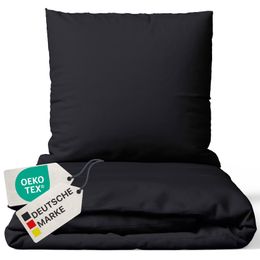 NYVI Bettw&auml;sche Set DreamScience Renforc&eacute; Uni - Atmungsaktiv & Weich - 100% Baumwolle - Mit Rei&szlig;verschluss Farbe:schwarz;Gr&ouml;&szlig;e:155x220 + 80x80 cm