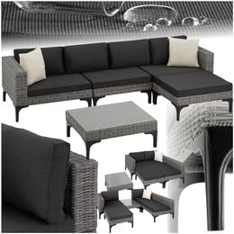 TecTake&reg; Rattan Lounge, mit Aluminiumgestell, wetterfest und UV-best&auml;ndig, mit Sicherheitsglasplatte