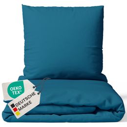 NYVI Bettw&auml;sche Set DreamScience Renforc&eacute; Uni - Atmungsaktiv & Weich - 100% Baumwolle - Mit Rei&szlig;verschluss Farbe:petrol;Gr&ouml;&szlig;e:155x220 + 80x80 cm