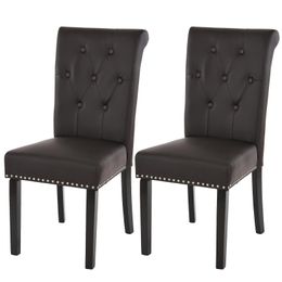 MCW 2er-Set Esszimmerstuhl Chesterfield Edinburgh II, Stuhl K&uuml;chenstuhl, Nieten ~ Kunstleder, coffee, dunkle Beine