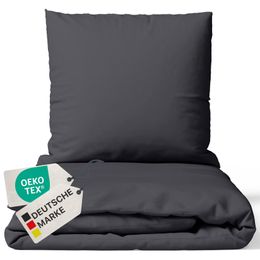 NYVI Bettw&auml;sche Set DreamScience Renforc&eacute; Uni - Atmungsaktiv & Weich - 100% Baumwolle - Mit Rei&szlig;verschluss Farbe:anthrazit;Gr&ouml;&szlig;e:155x220 + 80x80 cm