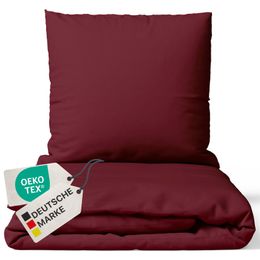 NYVI Bettw&auml;sche Set DreamScience Renforc&eacute; Uni - Atmungsaktiv & Weich - 100% Baumwolle - Mit Rei&szlig;verschluss Farbe:bordeaux;Gr&ouml;&szlig;e:155x220 + 80x80 cm