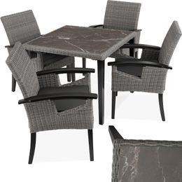 TecTake&reg; Rattan Tisch Tarent mit 4 St&uuml;hlen Rosarno, mit Holzgestellen, wetterfest und UV-best&auml;ndig, Armlehnen und F&uuml;&szlig;e aus Holz