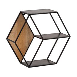 Wandregal FineBuy H&auml;ngeregal 60x52x20 cm Massivholz Metall Regal Sechseckig