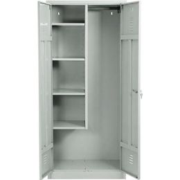Putzmittelschrank, B 800 mm, 4 B&ouml;den, verk&uuml;rzte Mitteltrennwand, abschlie&szlig;bar, lichtgrau RAL 7035/lichtgrau RAL 7035