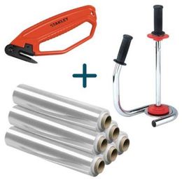 Komplett-Angebot Handwickelger&auml;t, 6 Rollen Stretchfolie, transparent + Cuttermesser, gratis