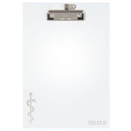 Falken Klemmbrett MediBoard, A4, f&uuml;r 50 Blatt, Design mit &Auml;skulapstab, abwischbar, wasserabweisend, Stiftehalter, FSC&reg;-Pappe/Metall, wei&szlig;, 1 St&uuml;ck