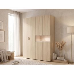 Kleiderschrank Home Affaire "CUBIQUE mit/ohne Beleuchtung, Sof-Close System, Breite 161 cm", eich, kaschmi, B:161,2cm H:202cm T:58,1cm, FSC-zertifizierter Holzwerkstoff, Schr&auml;nke, Kleiderschrank, Garderobe mit Kleiderstange, 5 geschlossenen F&auml;chern, 1 offenem Fach