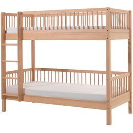Etagenbett Vipack "aus massiver Buche, natur lackiert, Leiter mit Haltegriffen oben", buche natur, buche natur, buche natur, B:104,9cm H:175,4cm L:207,5cm, Etagenbetten, Etagenbett, wahlweise mit Bettschublade oder zus&auml;tzlichem Rausfallschutz unten