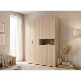 Kleiderschrank Home Affaire "CUBIQUE mit/ohne Beleuchtung, Sof-Close System, Breite 161 cm", eich, kaschmi, B:161,2cm H:202cm T:58,1cm, FSC-zertifizierter Holzwerkstoff, Schr&auml;nke, Kleiderschrank, Garderobe mit Kleiderstange, 5 geschlossenen F&auml;chern, 1 offenem Fach