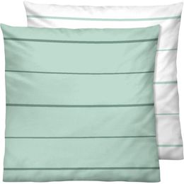 Kissenbez&uuml;ge Biberna "Mix & Match", gr&uuml;n (mint, streifen), B:40cm L:40cm, Mako-Satin, Obermaterial: 100% Baumwolle, Kissenbez&uuml;ge, individuell kombinierbar