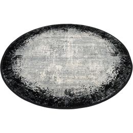 Teppich WK Wohnen "BORDER", grau (dunkelgrau), H:8mm &Oslash;:260cm, Polyacryl, Viskose, Teppiche, Teppich, hochwertiger Viskoseanteil, samtweiche Oberfl&auml;che mit 3 D Effekt