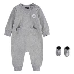Strampler Converse "LIL CHUCK COVERALL W/ SOCK BOOTIE S", Jungen, Gr. 56 (0), N-Gr, grau, Obermaterial: 58% Baumwolle, 38% Polyester, 4% Elasthan. S&ouml;ckchen: 78% Baumwolle, 20% Polyester, 2% Elasthan, Overalls, f&uuml;r Babys, zweiteiliges Set