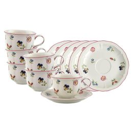 Villeroy & Boch Tasse VILLEROY & BOCH "Teetassen mit Untertassen Petite Fleur 130 ml 6er Set bunt", bunt, B:14,5cm H:8cm &Oslash;:14,5cm, Porzellan, Trinkgef&auml;&szlig;e, Tasse, Sp&uuml;lmaschinenfest, Mikrowellensicher