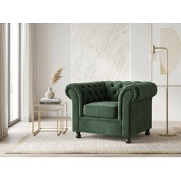 Sessel Home Affaire "BRONNOY Chesterfield Sessel mit aufwendiger Knopfheftung, Breite 108cm", dunkelgr&uuml;n, B:108cm H:75cm T:90cm, 100% Polyester, Sessel, Sessel, Polstersessel mit geschwungenen Armlehnen, Chesterfield-Optik