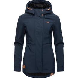Softshelljacke Ragwear "Yba", Damen, Gr. XXXL(46), blau (navy), Softshell, Au&szlig;enmaterial: 97% Polyester, 3% Elasthan. Innenmaterial: 100% Polyester, figurbetont h&uuml;ftbedeckend, mit Knopf,verstellbar 1-Knopf-Manschette verstellbar, Jacken Softshelljacke, sportliche Damen Outdoorjacke mit Kapuze