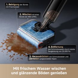 DREAME Nass-Trocken-Akkusauger "T12 Pro-R", schwarz, B:27,5cm H:116cm T:22,5cm, Akkusauger, 180 flach, 95C Reinigung, Anti‑Verwicklung