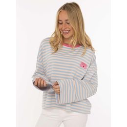 Sweatshirt Zwillingsherz "Perfectly Imperfect", Damen, hellblau, Web, Obermaterial: 50% Viskose, 24% Baumwolle, 24% Polyester, 2% Elasthan, gestreift, mehrfarbig, h&uuml;ftbedeckend, Rundhals, gerader Abschluss, Sweatshirts Sweatshirt, oversize, Streifenmuster, Patch, weite &Auml;rmel, Rundhals