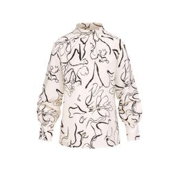 Longsleeve CLOUD 5IVE "CLOUD 5IVE Langarm Choker Bluse mit Grafik Print", Damen, Gr. M, beige, 95% Polyester, 5% Elasthan, mehrfarbig, normal, Rundhals, Shirts