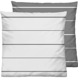 Kissenbez&uuml;ge Biberna "Mix & Match", grau (grau, streifen), B:40cm L:40cm, Mako-Satin, Obermaterial: 100% Baumwolle, Kissenbez&uuml;ge, individuell kombinierbar