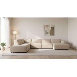 Wohnlandschaft OTTO HOME "Naddine", beige, B:389cm H:75cm T:245cm, 100% Polyester, Sofas, Wohnlandschaft, B. 389 cm, U-Form, Strukturstoff M&eacute;lange-Effekt, Wellenunterfederung