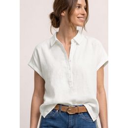 Kurzarmbluse Street One, Damen, Gr. 46, sanftes wei&szlig;, Web, 60% Leinen, 40% Baumwolle, unifarben, klassisch normal, V-Ausschnitt, normaler Saum, Blusen, mit Leinenanteil