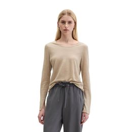 Marc O'Polo Strickpullover MARC O'POLO "mit Rundhalsausschnitt", Damen, Gr. L, beige (sandpaper), Obermaterial: 100% Leinen, unifarben, tiefer Rundhals, Pullover Strickpullover