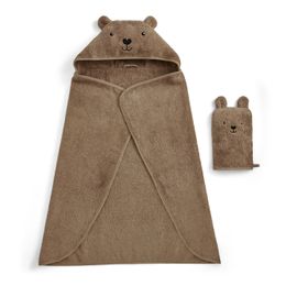Handtuch Set Christy "Christy Baby B&auml;r", braun, 2 Stk., Walkfrottier, Walkfrottier, Obermaterial: 100% Baumwolle, Handtuch-Sets, 1 Kapuzen-Badetuch (95x90 cm) und 1 Waschhandschuh (23x15 cm)