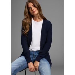 Strickjacke Laura Scott, Damen, Gr. 40/42, blau (marine), Feinstrick, Obermaterial: 100% Baumwolle, clean, unifarben, Basic, figurumspielend Po-bedeckend, ohne Ausschnitt, Strickjacken Strickjacke, leichte &Uuml;bergangsjacke mit Taschen
