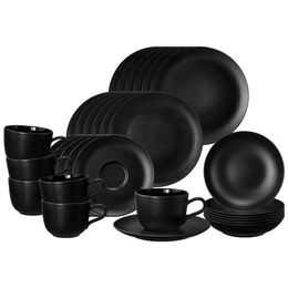 Geschirr-Set Seltmann Weiden "Kombiservice Liberty Velvet Black 30er Set schwarz", schwarz, 30, Porzellan, Geschirr-Sets, Geschirr-Set, Sp&uuml;lmaschinenfest, Mikrowellensicher, Ofenfest