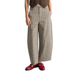 Marc O'Polo Chinohose MARC O'POLO DENIM "aus Organic Cotton-Leinen-Mix", Damen, Gr. XXS, Normalgr&ouml;&szlig;en, schwarz braun, Obermaterial: 70% Baumwolle, 30% Leinen, kariert, loose fit kurz, Hosen Chinohose