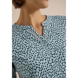 Kurzarmshirt Cecil, Damen, Gr. L (42), blau (crystal mint), Jersey, Obermaterial: 100% Baumwolle, gemustert, normal h&uuml;ftbedeckend, Rundhals, abgesteppte Kante, Shirts, Sommershirt mit Split Neck und Minimalprint