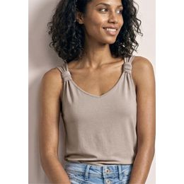 Shirttop Street One, Damen, Gr. 34, clay sand, Jersey, Obermaterial: 95% Viskose, 5% Elasthan, unifarben, l&auml;ssig geschnitten h&uuml;ftbedeckend, V-Ausschnitt, Tops Shirttop, Sommertop mit V-Neck und Knotendetail