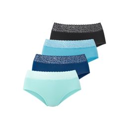 Taillenslip Lascana, Damen, Gr. 32/34, blau (navy, blau, t&uuml;rkis, schwarz), Single Jersey, Obermaterial: 95% Baumwolle, 5% Elasthan, unifarben, bequem, Unterhosen Taillenslip, aus elastischer Baumwolle mit Leo-Spitze