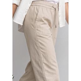Stoffhose Street One, Damen, Gr. 40, L&auml;nge 28, beige (clay sand (l&auml;nge 28)), Web, Obermaterial: 66% Baumwolle, 30% Polyester, 4% Elasthan, unifarben, straight fit lang, Hosen Stoffhose, Sommerhose mit Turn-Up-Detail