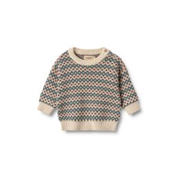 Rundhalspullover Wheat "Wheat Jacquard Pullover Harlow", M&auml;dchen, Gr. 68, sanftes wei&szlig;, 100% Baumwolle, mehrfarbig, normal, Rundhals, Pullover Rundhalspullover