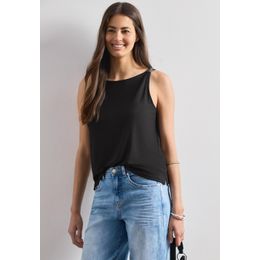 Strandtop Street One, Damen, Gr. 36, schwarz, Jersey, Obermaterial: 95% Viskose, 5% Elasthan, unifarben, l&auml;ssig geschnitten h&uuml;ftbedeckend, Rundhals, Tops Strandtop, Sommertop mit U-Boot-Ausschnitt und Schulterdetail