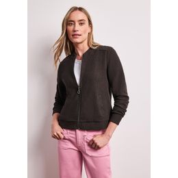 Blouson Street One, Damen, Gr. 44, braun (espresso braun), Web, Obermaterial: 52% Baumwolle, 43% Polyester, 5% Elasthan, unifarben, normal h&uuml;ftbedeckend, Rundhals, Jacken Blouson, mit Zipper und Struktur