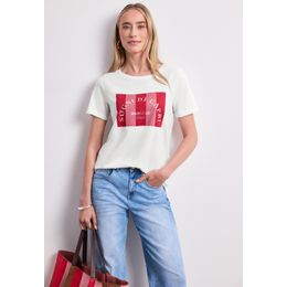Kurzarmshirt Street One, Damen, Gr. 34, sanftes wei&szlig;, Jersey, Obermaterial: 50% Baumwolle, 50% Modal, bedruckt, normal h&uuml;ftbedeckend, Rundhals, abgesteppte Kante, Shirts, Sommershirt mit Print